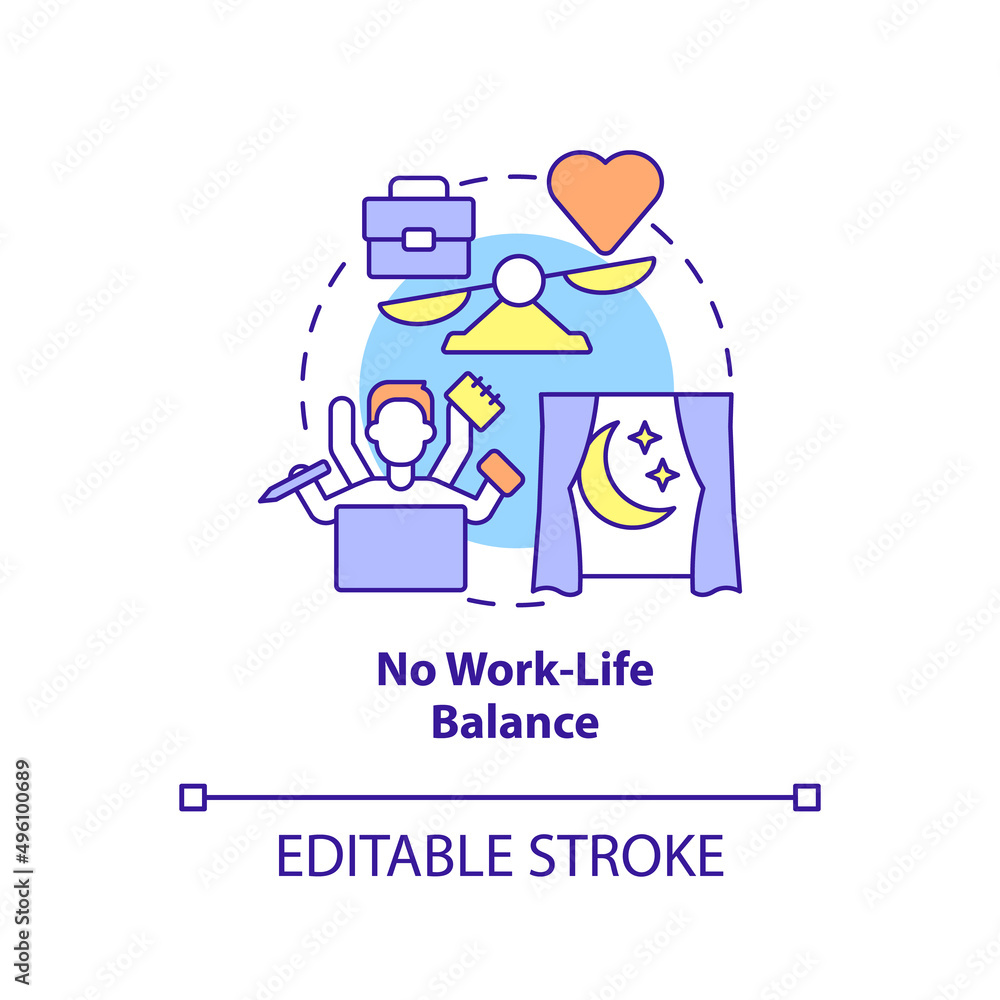 No work life balance concept icon. Overworking. Sign of toxic workplace ...