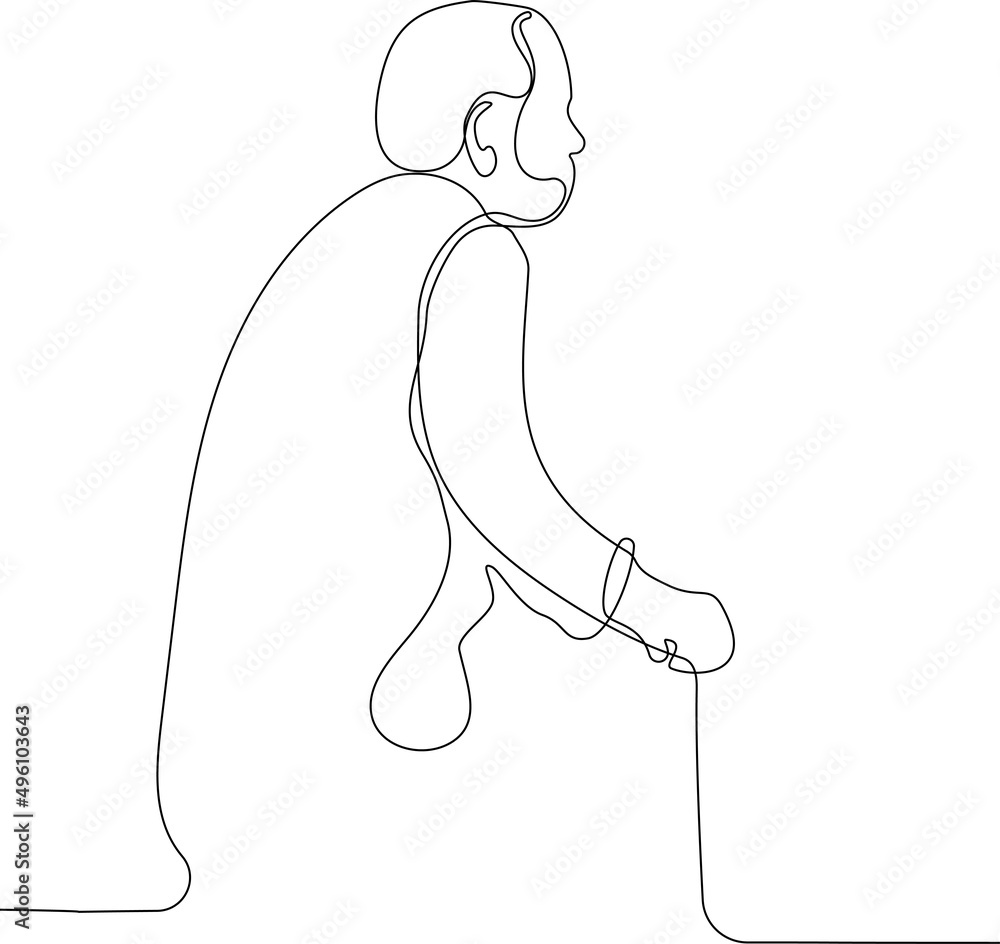 Continuous one line drawing of full length portrait of a senior man ...