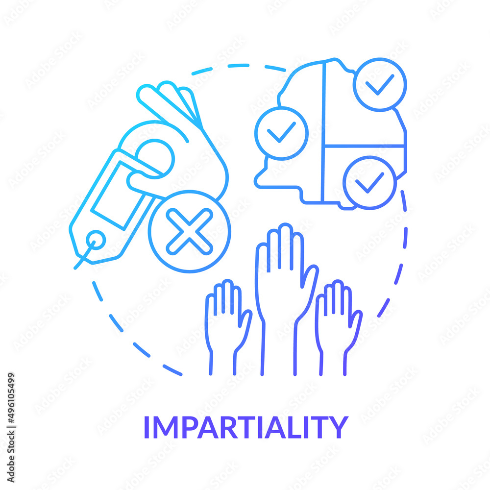 Impartiality blue gradient concept icon. Foreign assistance basis ...