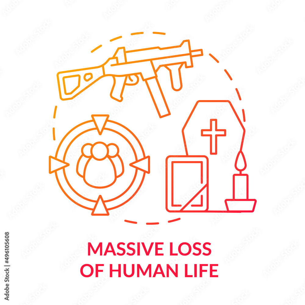 Massive loss of human life red gradient concept icon. Armed conflicts ...