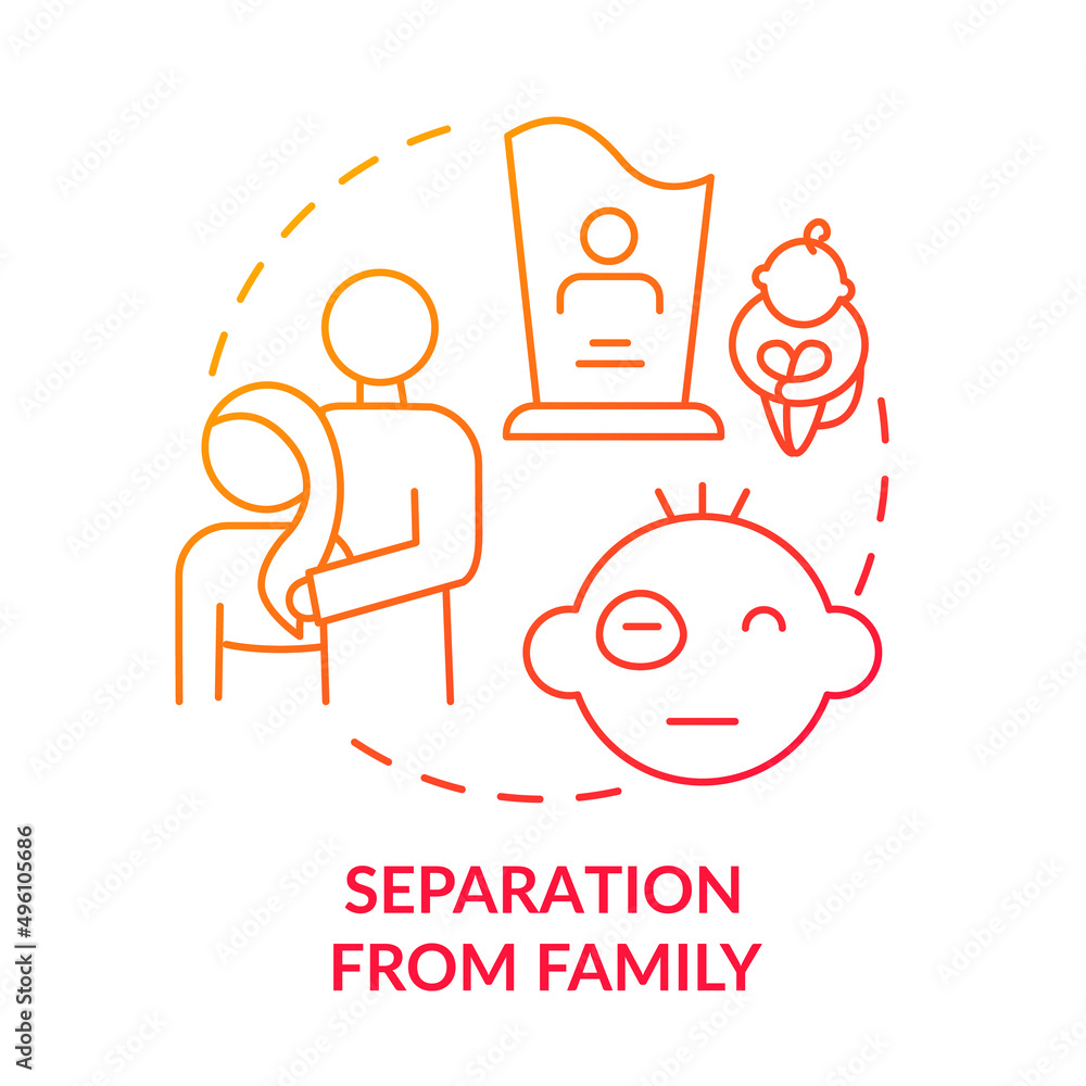 Separation from family red gradient concept icon. Armed conflicts ...