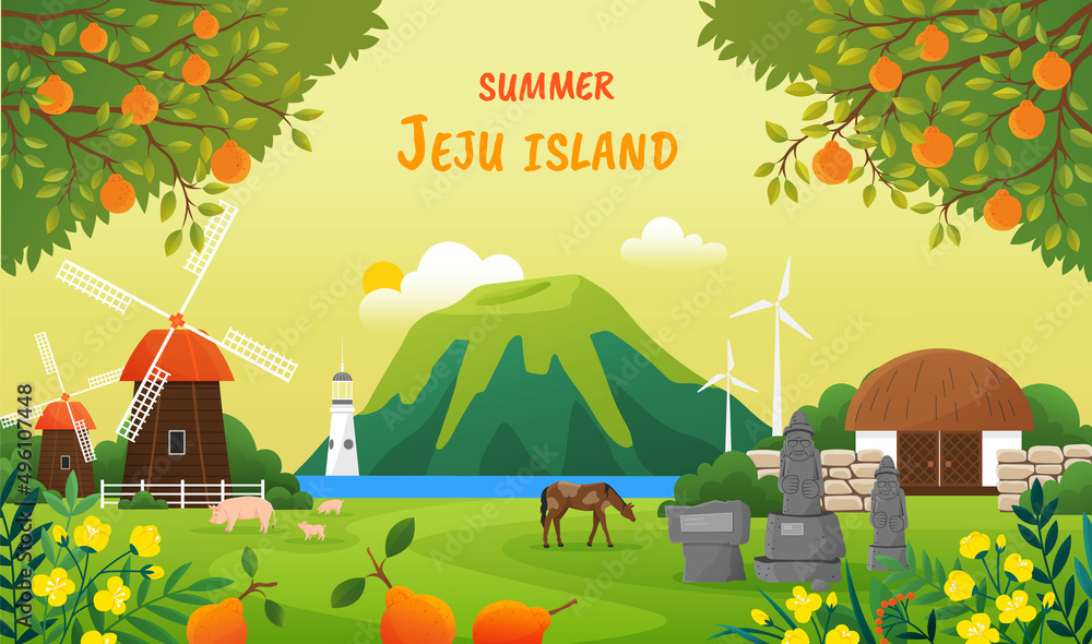 JeJu Island in Summer. Beautiful summer season landscape. Harvest time ...