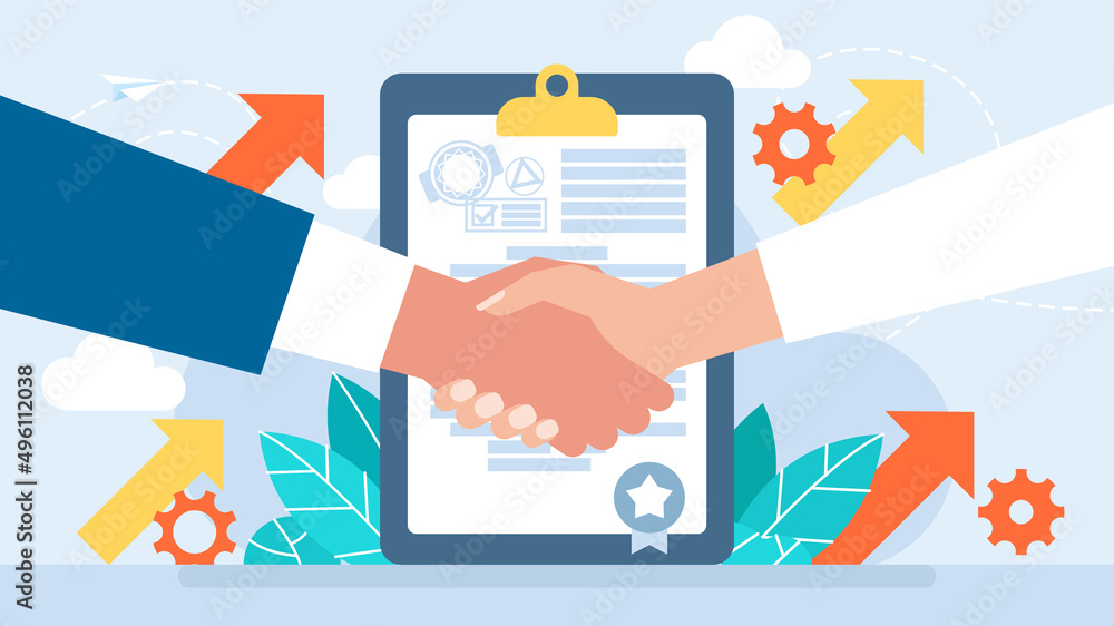 Concluding an agreement. Handshake as a sign of support, cooperation ...