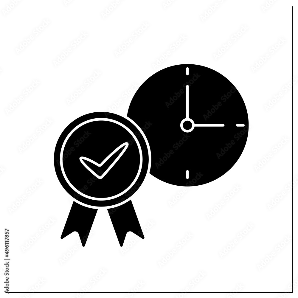 Approve time glyph icon. Accept daily routine schedule. Time management ...