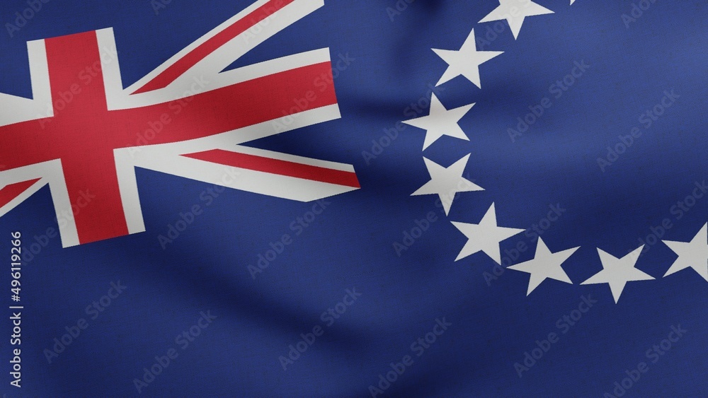 National flag of Cook Islands waving 3D Render, Cook Islands Ensign ...