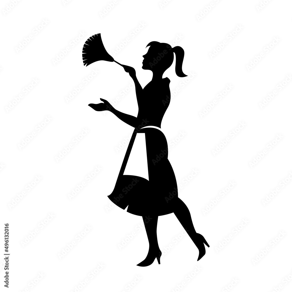cleaning maid silhouette vector illustration Housemaid Logo Icon ...