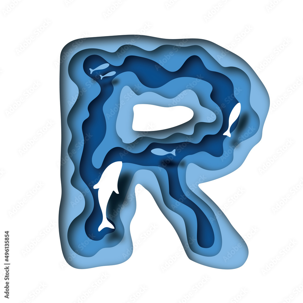 Letter R in deep water papercut design Stock Illustration | Adobe Stock
