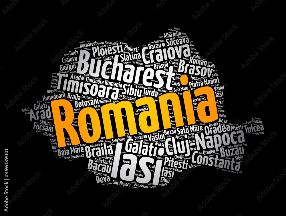 List of cities and towns in Romania, map word cloud collage, business ...