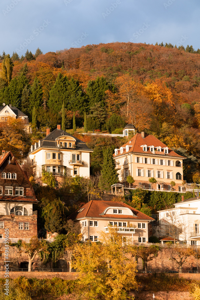 Philosophenweg at sunset in Heidelberg, Germany. Old luxurious ...