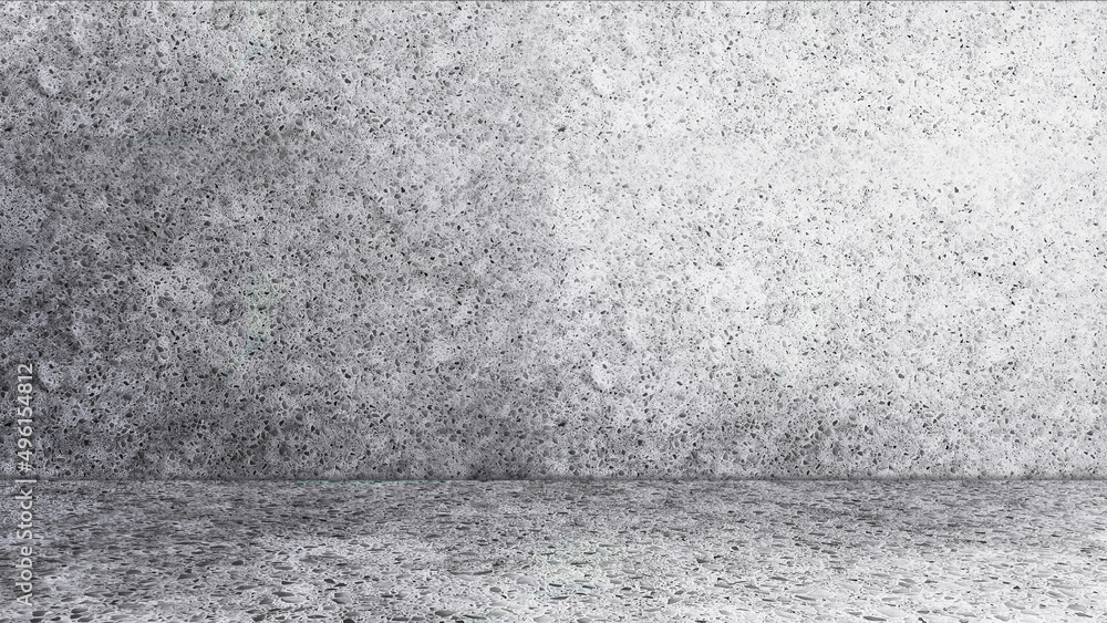empty gray wall room interiors studio, grainy artificial stone backdrop ...