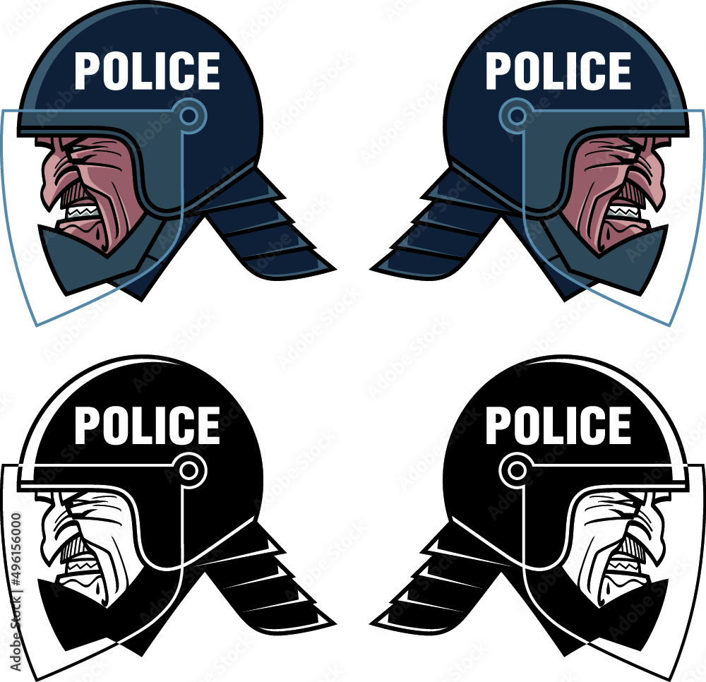 Riot police officer portrait, angry face, head in a helmet. Symbol of ...
