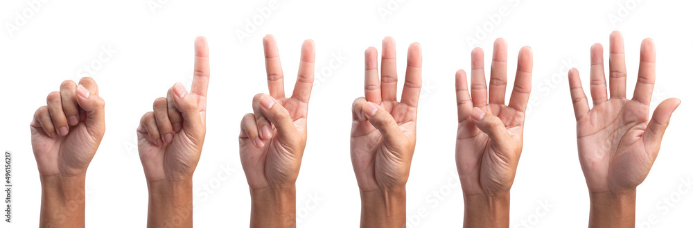 five fingers count signs isolated on white background with Clipping ...