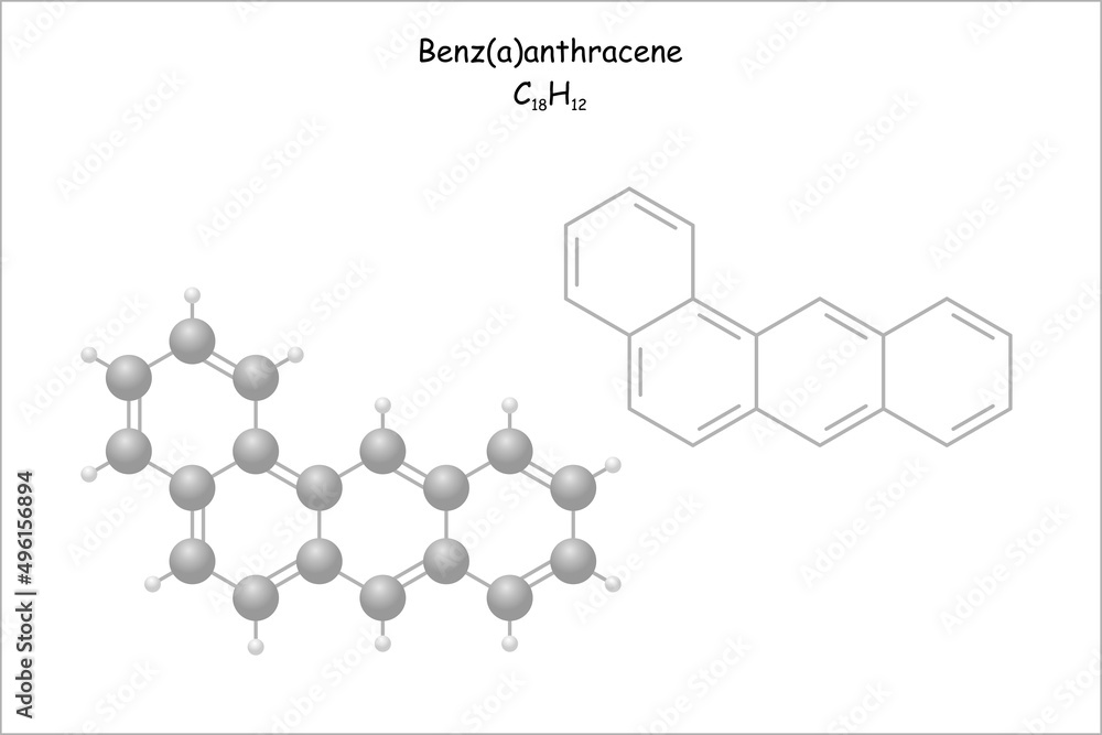 Stylized molecule model/structural formula of benz (a) anthracene ...