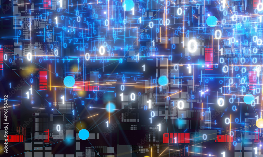 Neural network 3D illustration. Big data and cybersecurity Stock Photo ...