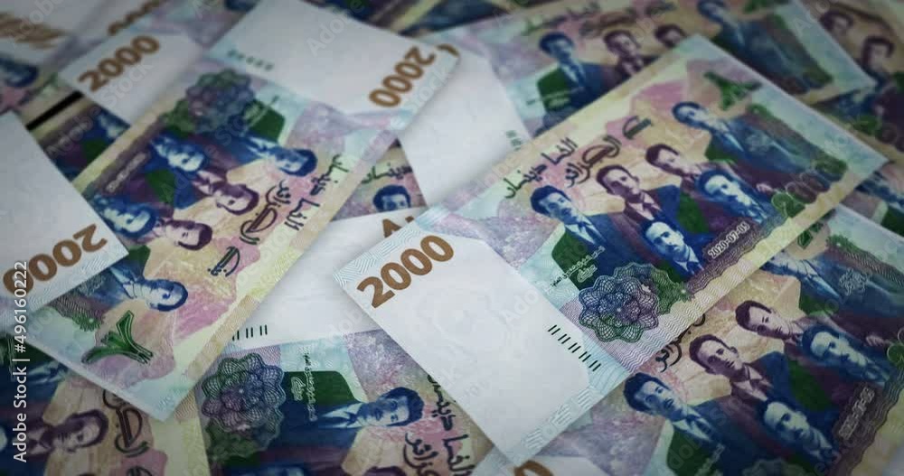 Algeria Dinar growing pile of money. DZD banknotes loop rotaring ...