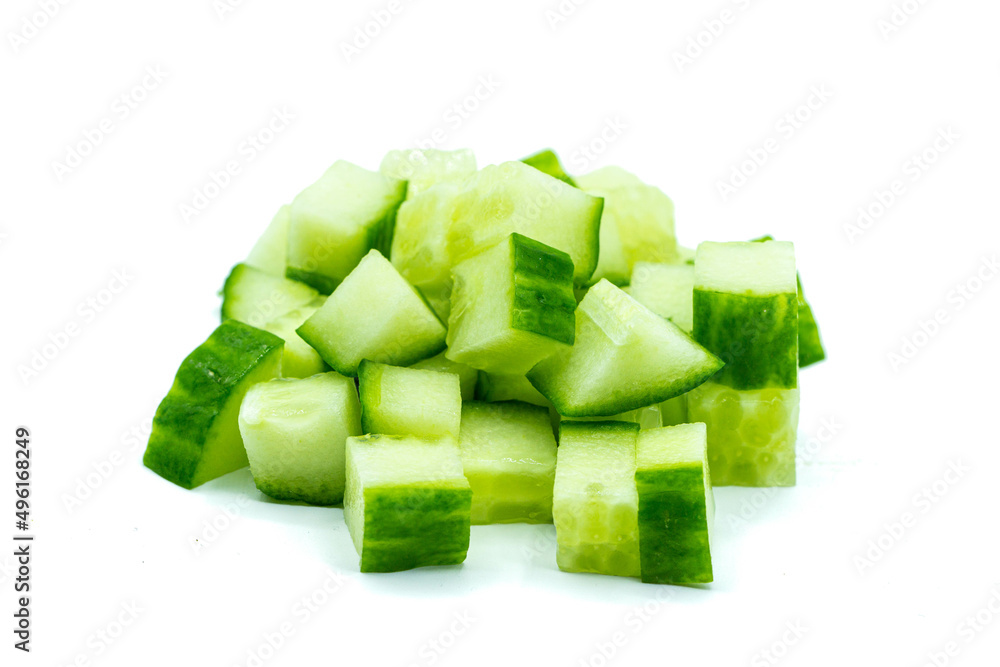 Cucumber cube slice isolated on white background Stock Photo | Adobe Stock