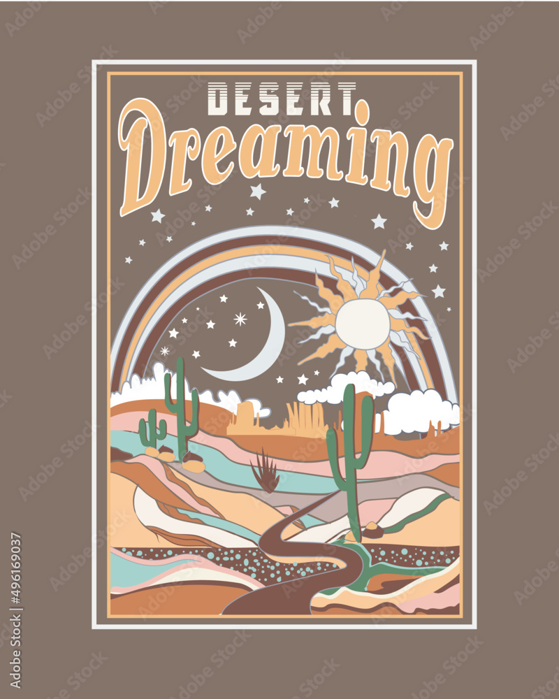 Desert Dreaming , Vintage retro Graphic, great outdoors desert in ...
