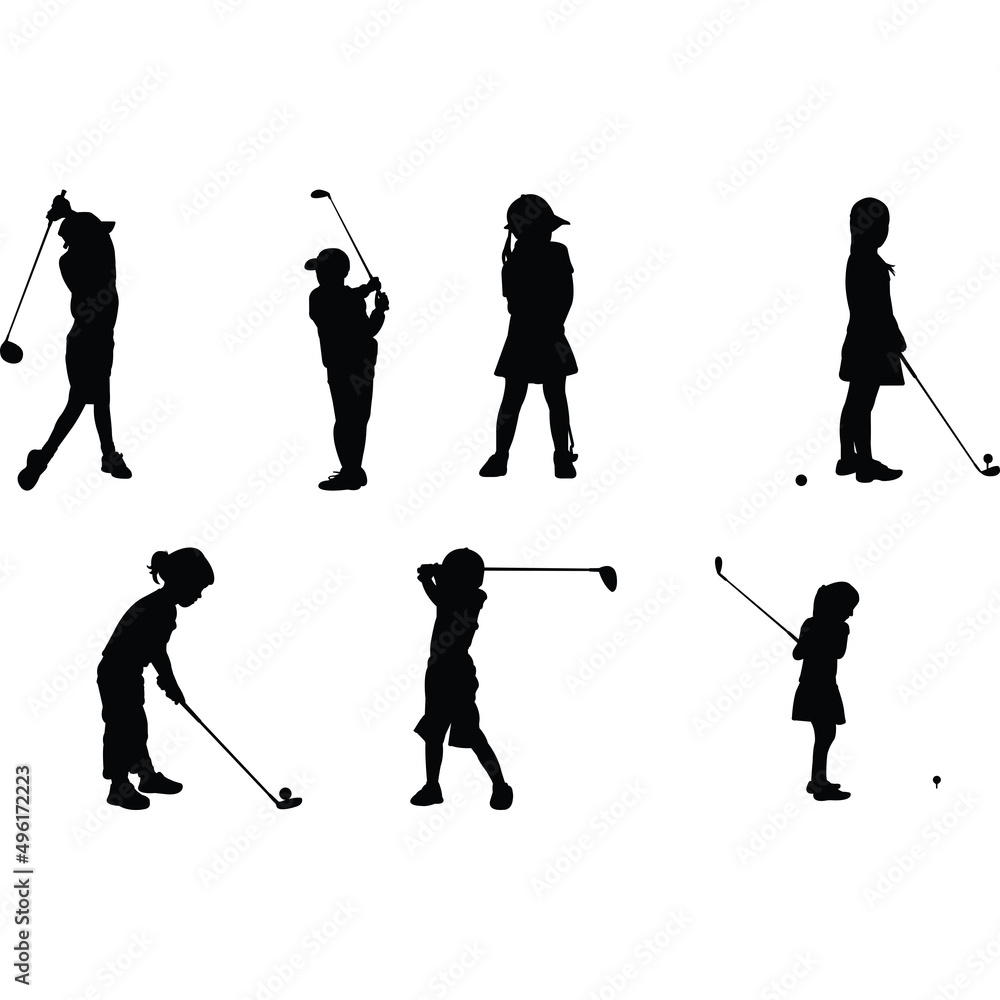 Kids Golf Silhouette Vector Stock Vector | Adobe Stock