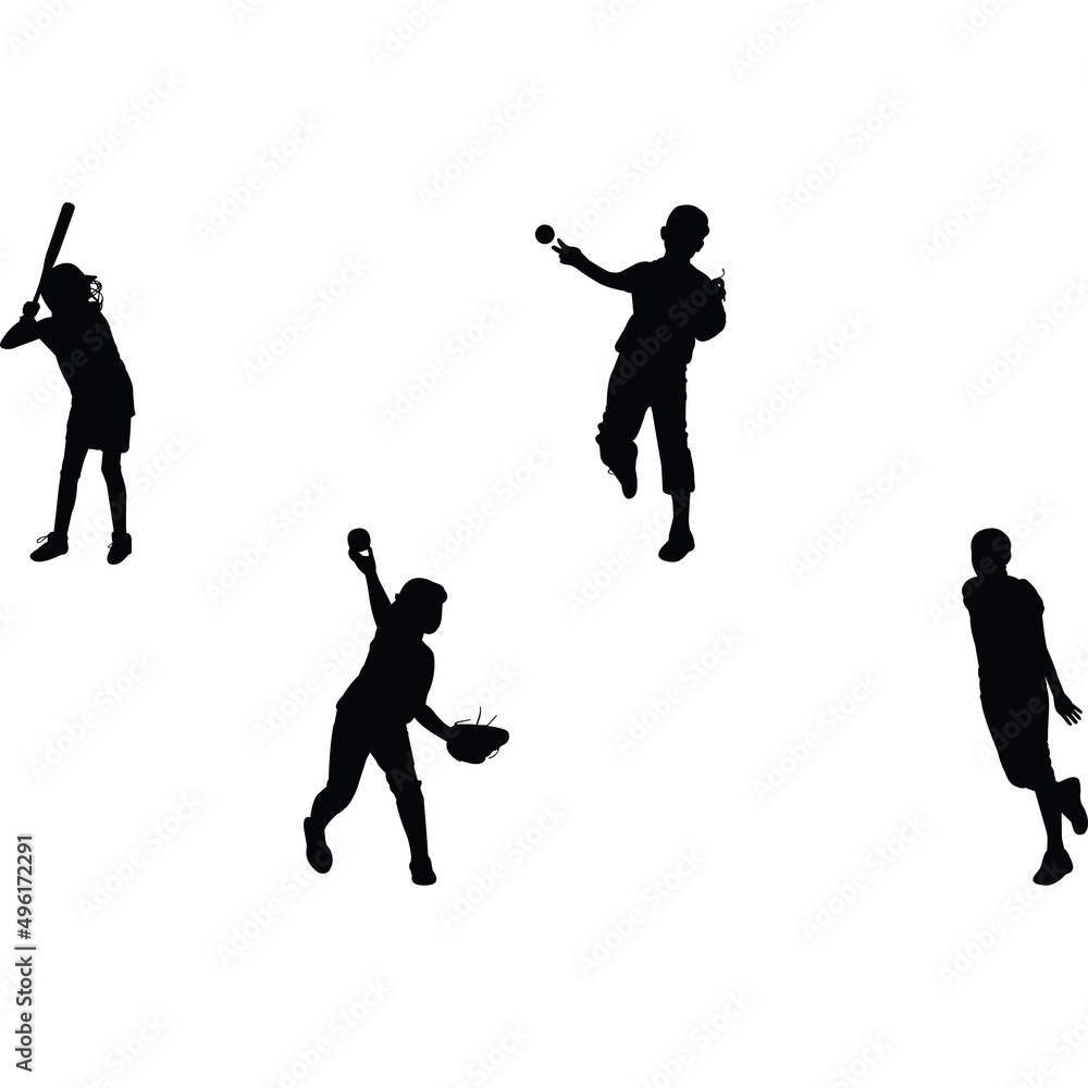 Kids Softball Silhouette Vector Stock Vector | Adobe Stock