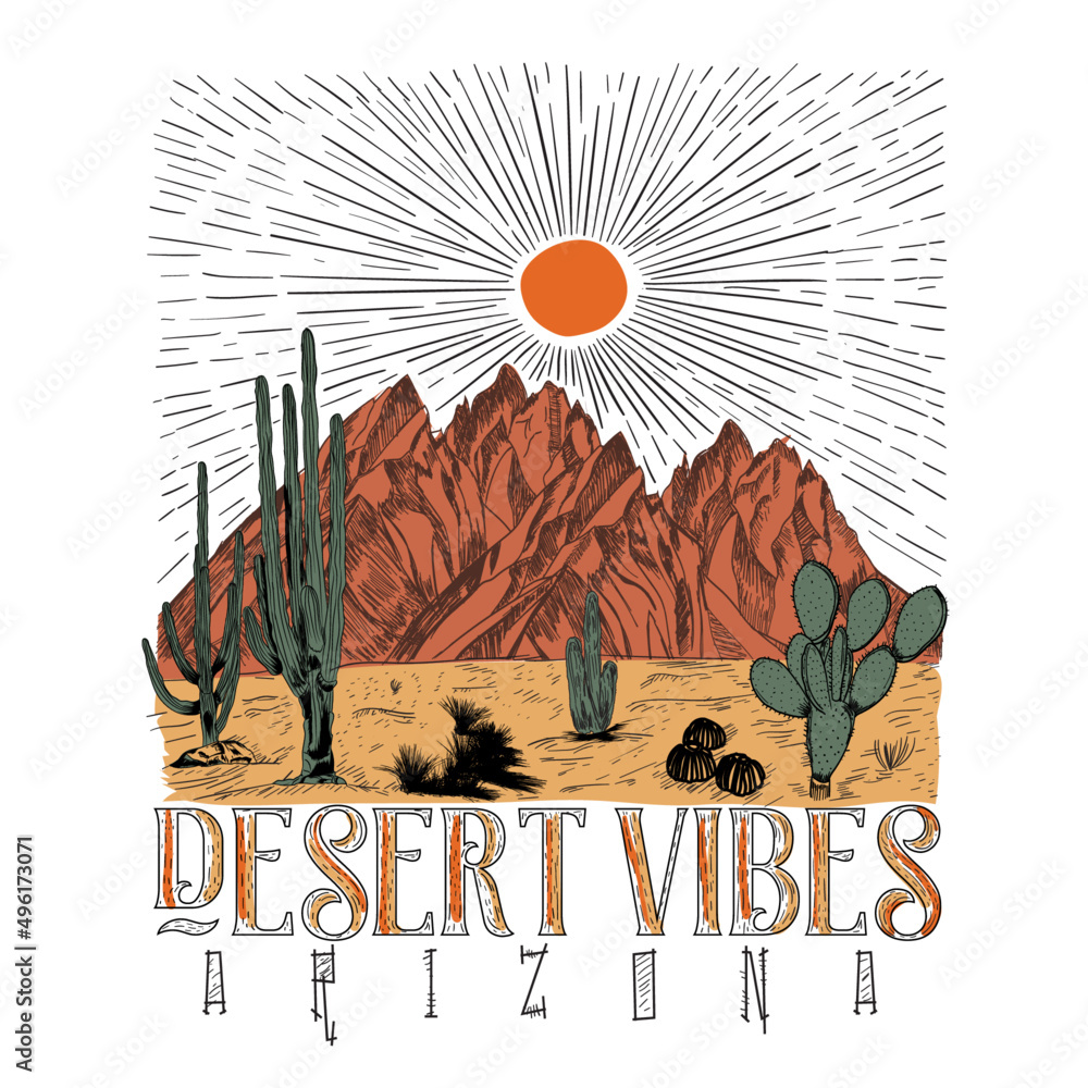 Desert Vibes in Arizona, Desert vibes vector graphic print design for ...