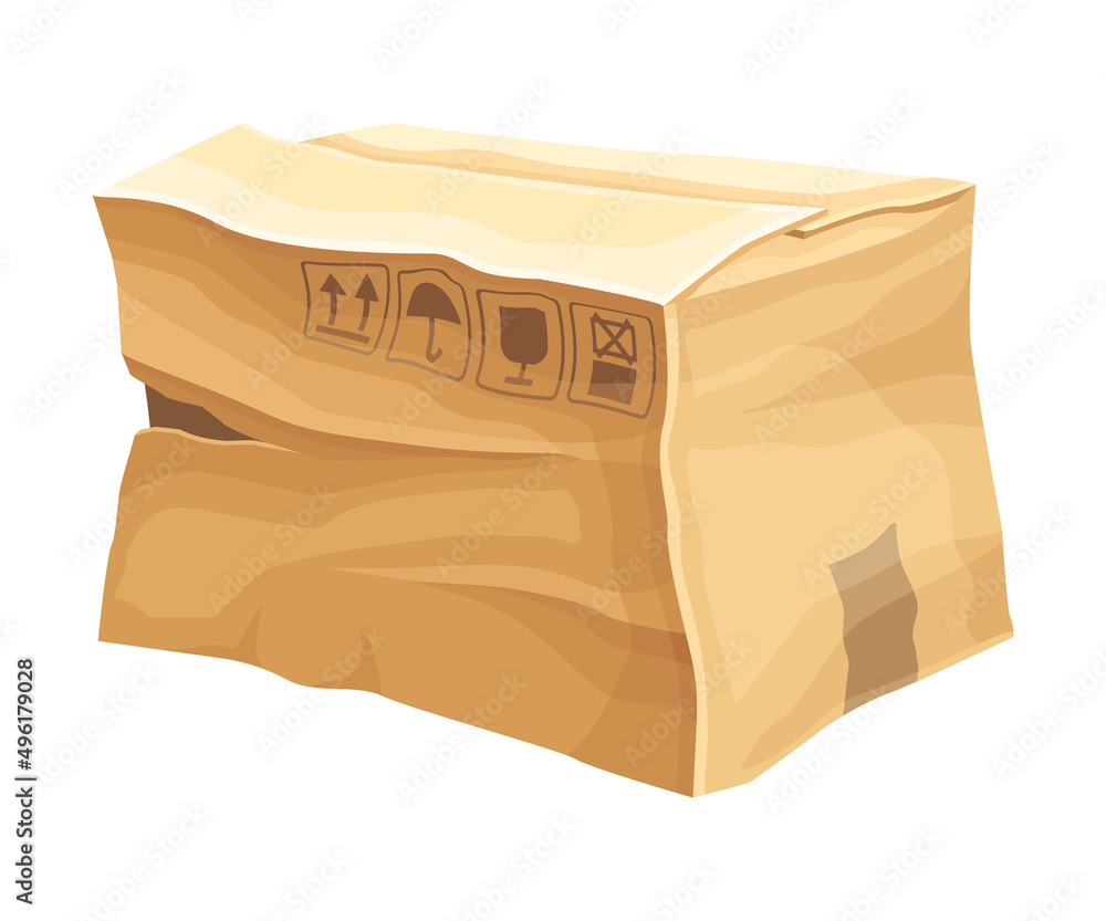 Crumpled Cardboard Box with Corrugated Sides as Packaging and Shipping ...
