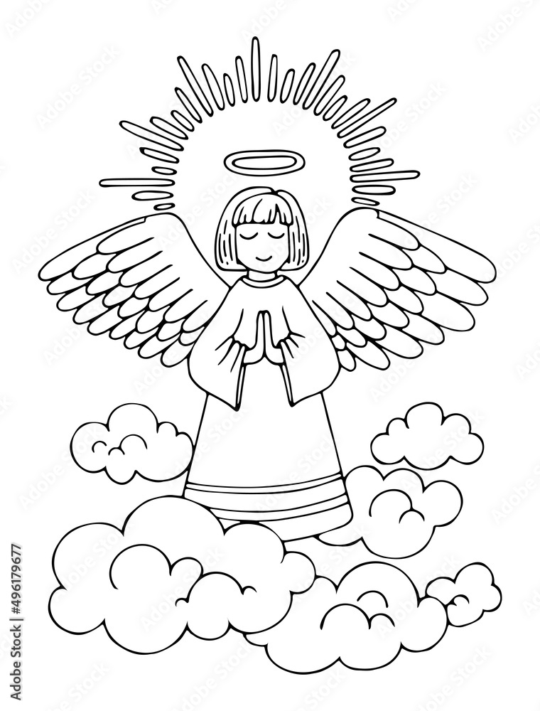 Praying Angel Line Art