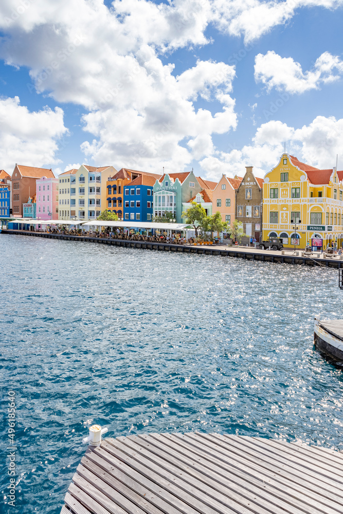 Famous colorful waterfront buildings in dutch-caribbean, colonial style ...