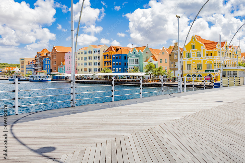 Famous colorful waterfront buildings in dutch-caribbean, colonial style ...