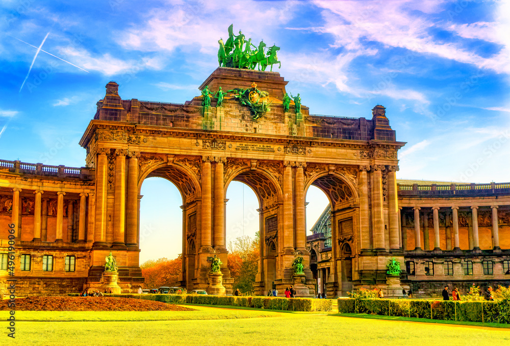 Great monument known under name Arcades du Cinquantenaire in Brussels ...