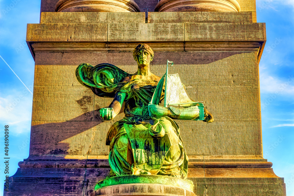 Sculpture at famous monument of Arcades du Cinquantenaire in Brussels ...