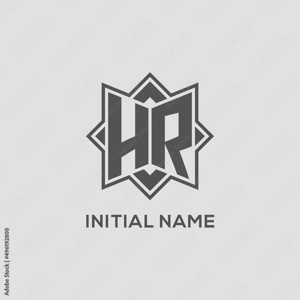 Monogram HR logo with eight point star style design Stock Vector ...