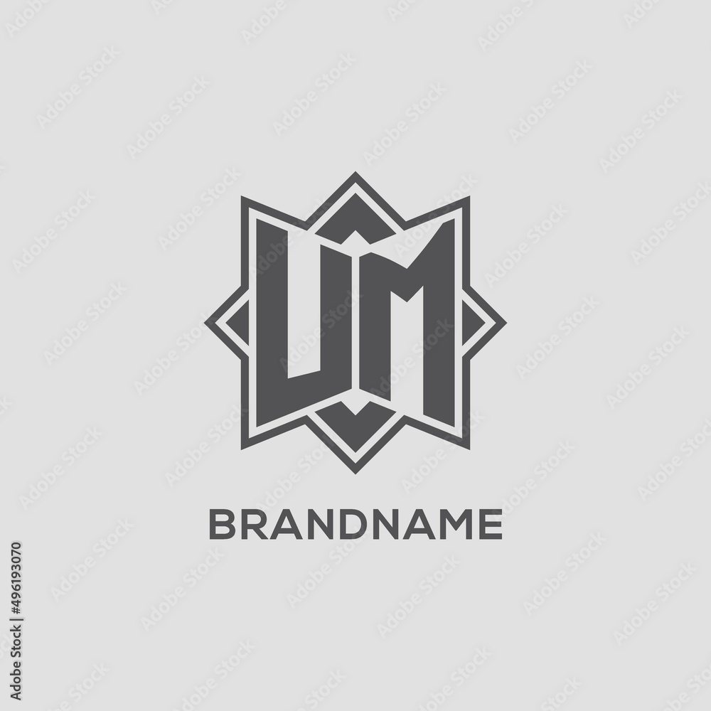 Monogram UM logo with eight point star style design Stock Vector ...