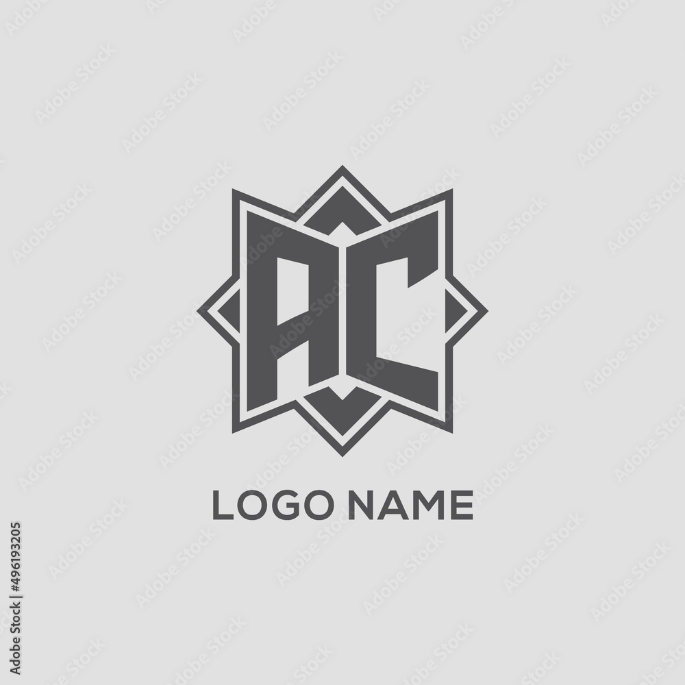 Monogram AC logo with eight point star style design Stock Vector ...