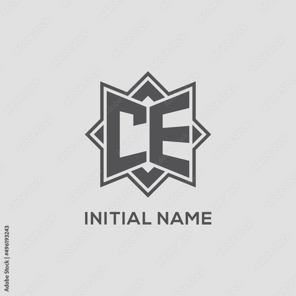 Monogram CE logo with eight point star style design Stock Vector ...