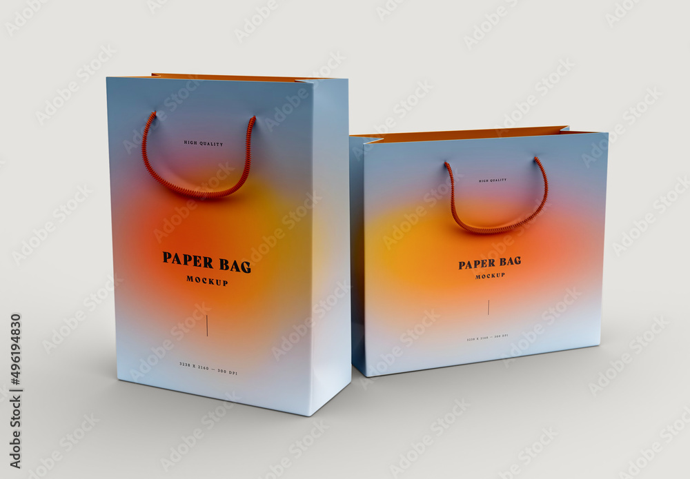 Vertical and Horizontal Paper Bag Mockup – Realistic Shopping Bags with ...