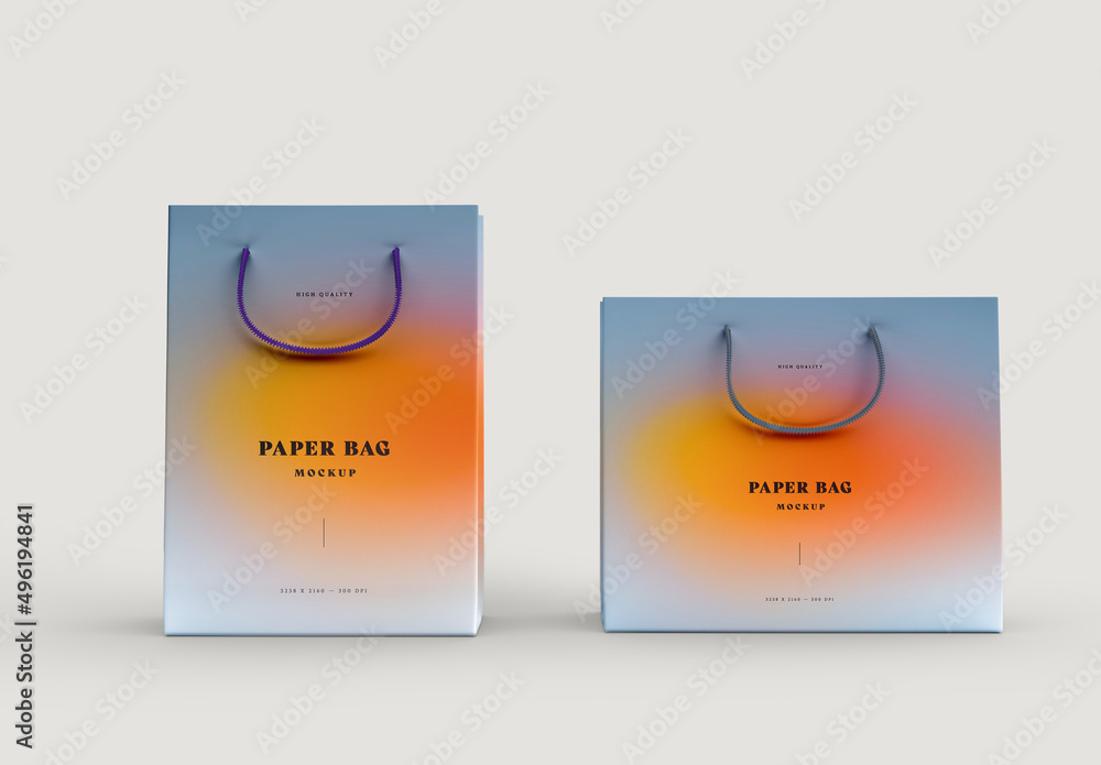 Twin Paper Bag Mockup – Realistic Set of Vertical and Horizontal Gift ...