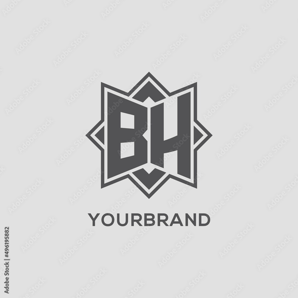 Monogram BH logo with eight point star style design Stock Vector ...