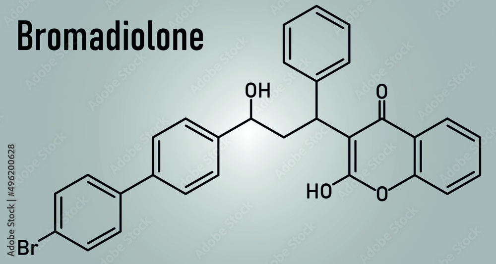 Bromadiolone rodenticide molecule (vitamin K antagonist). Skeletal ...