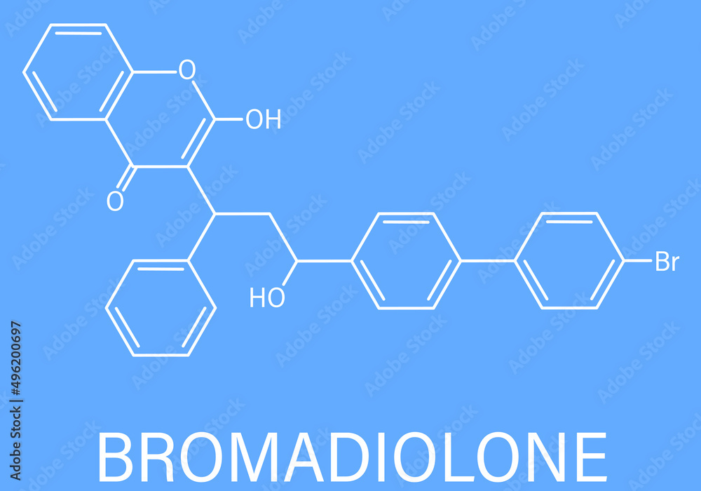 Bromadiolone rodenticide molecule (vitamin K antagonist). Skeletal ...