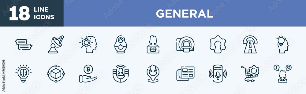 set of general icons in outline style. general thin line icons ...