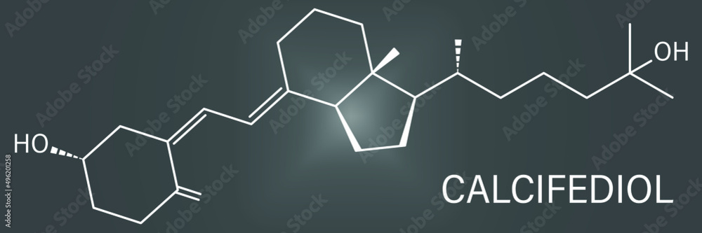 Calcifediol (calcidiol, 25-hydroxyvitamin D) molecule. Blood marker of ...