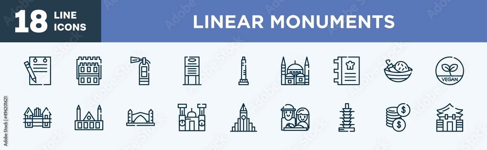 set of linear monuments icons in outline style. linear monuments thin ...