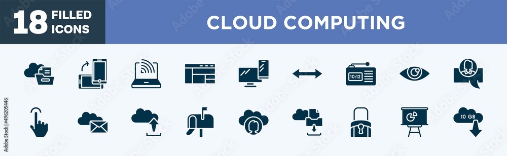 set of cloud computing icons in filled style. cloud computing editable ...