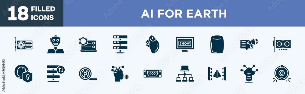 set of ai for earth icons in filled style. ai for earth editable glyph ...