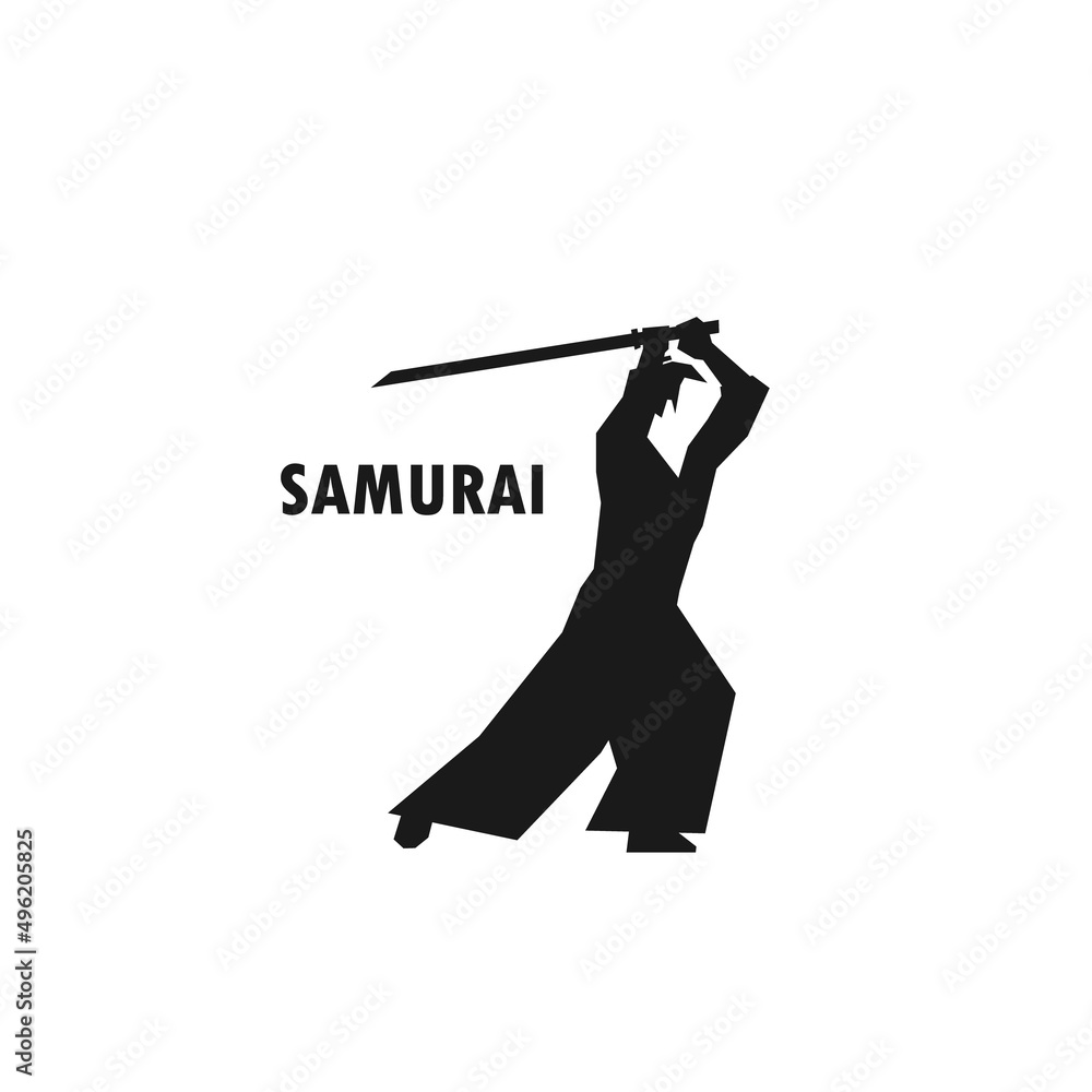 Samurai holding Katana sword simple black vector silhouette ...