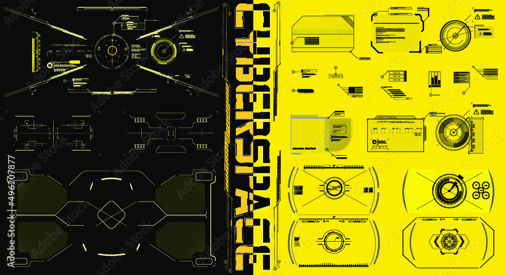 Digital design elements hud style. Trendy 2022 shapes in cyberpunk ...