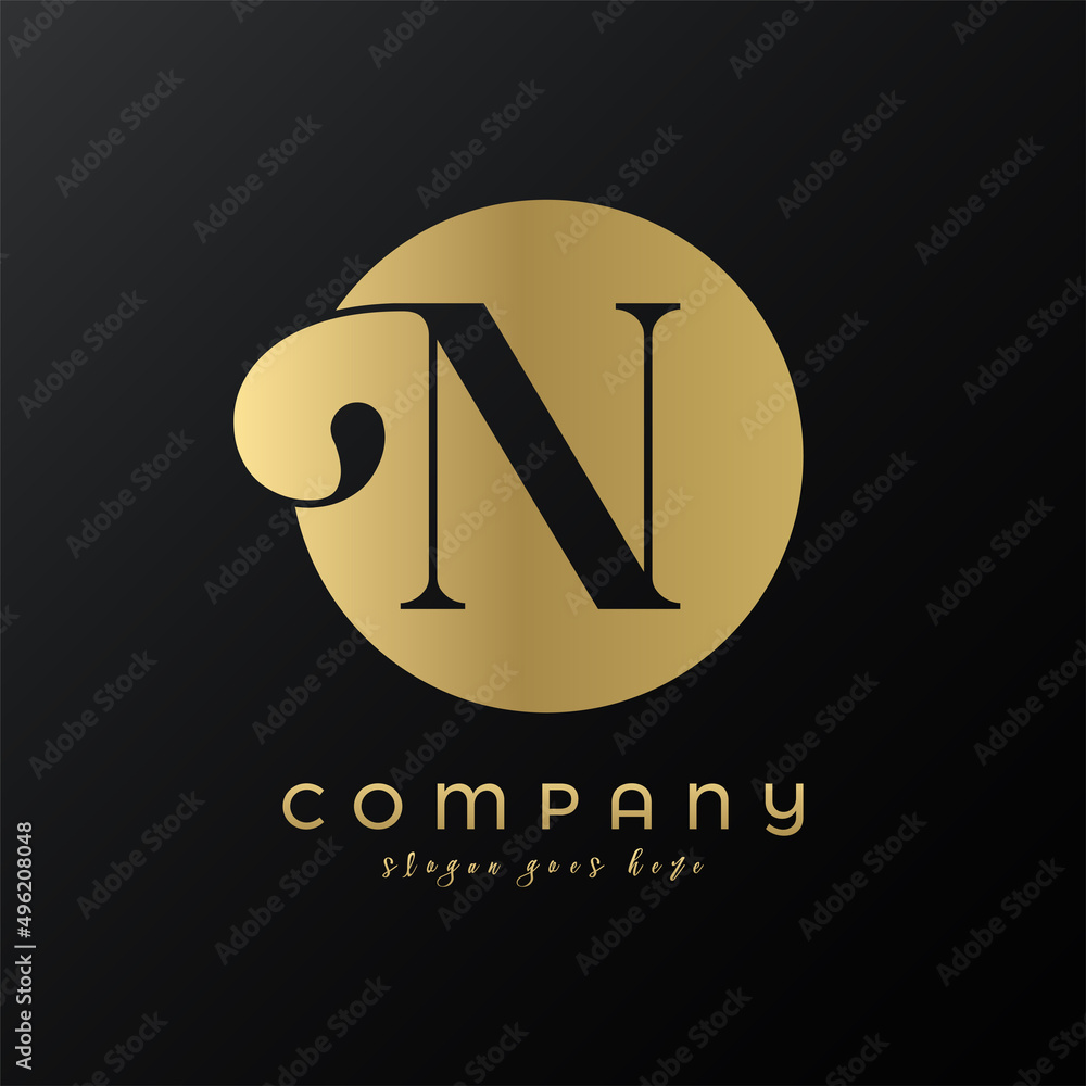 Abstract circle gold premium luxury letter N logo design Stock Vector ...