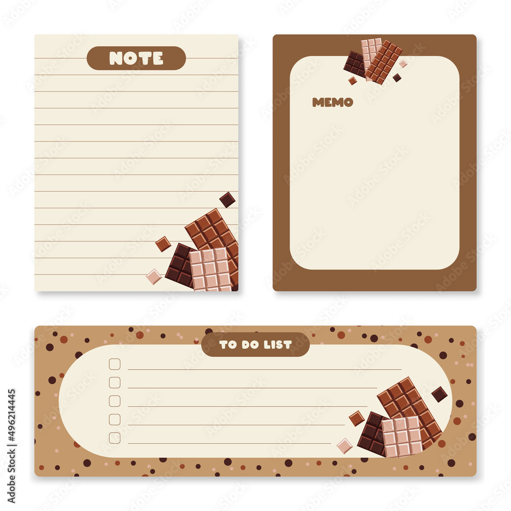 Cute memo template. A collection of striped notes, blank notebooks ...