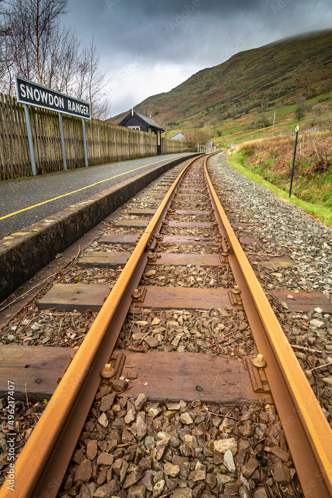 Snowdon Ranger, narrow gauge railway station in early spring,Snowdonia ...