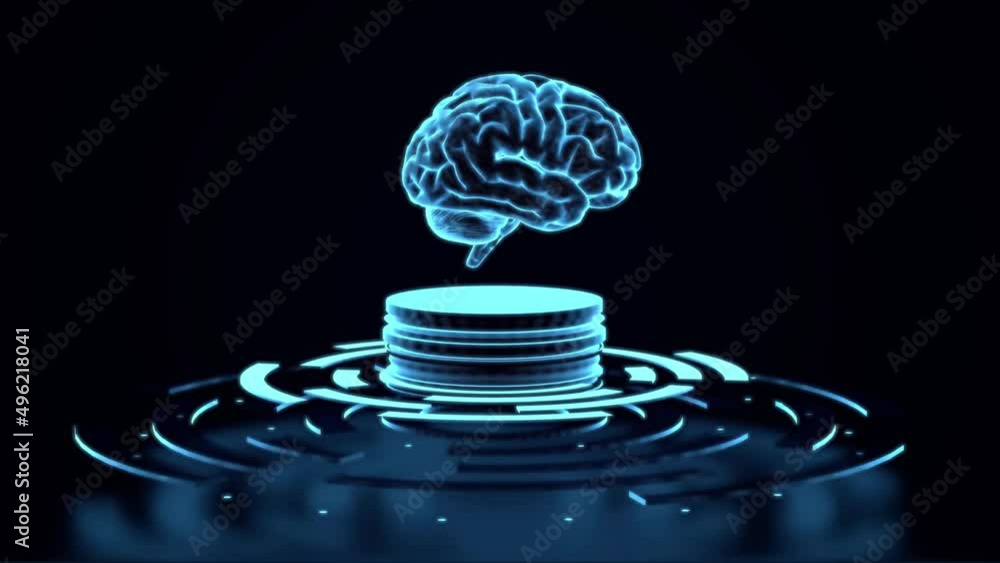 Brain Animation looping 3D Rotaing human head wireframe AI conceptual ...